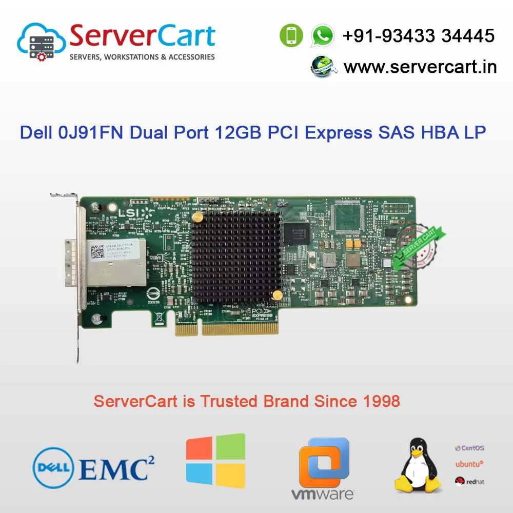 Dell 0J91FN Dual Port 12GB PCI Express SAS HBA LP - ServerCart